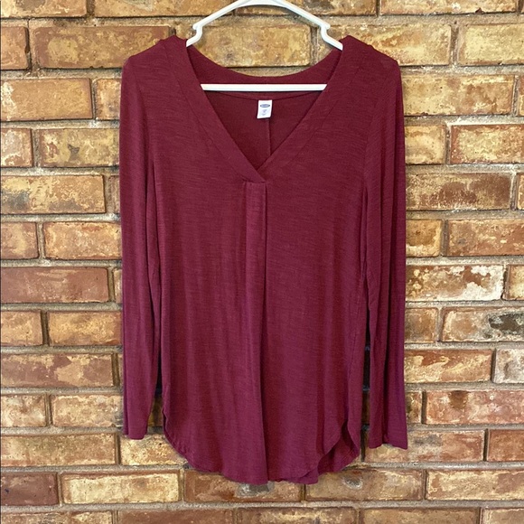 Old Navy | Tops | Old Navy Red Vneck Long Sleeve Blouse Relaxed Fit ...